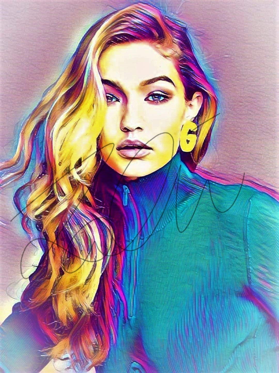 Gigi Hadid Abstract Drawing Print Poster Hand Drawn Pop Art Vibrant ...
