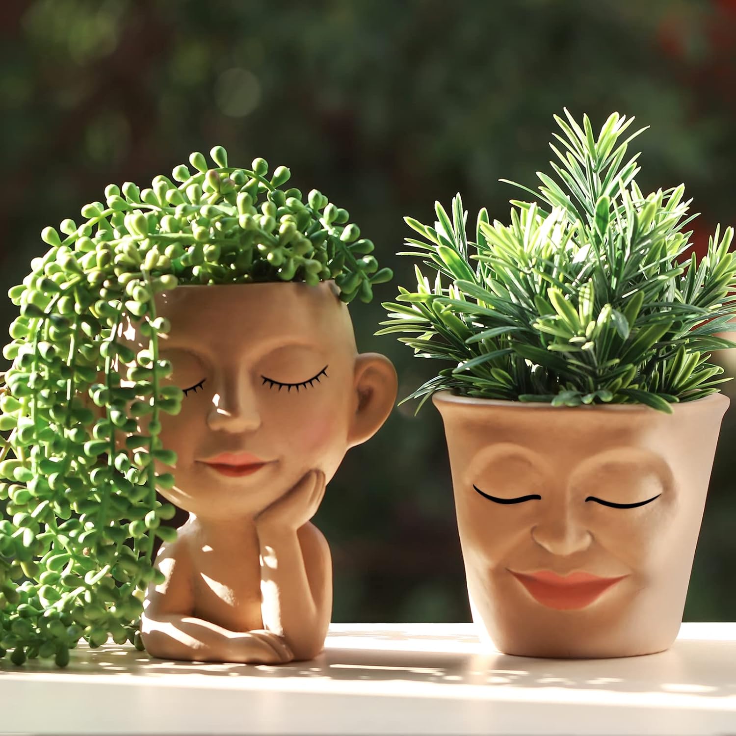 PINPON Face Planter Pots, 2 Set Face Flower Pots Unique Head Planter ...