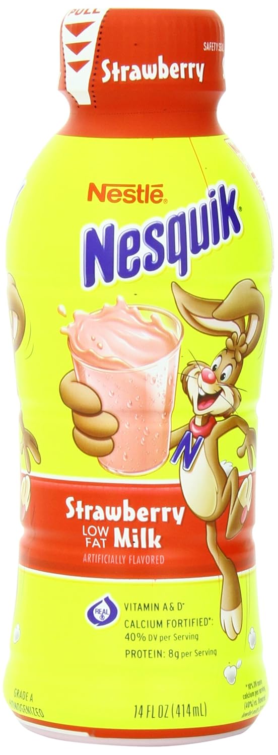 Amazon.com: Nestle Nesquik Low Fat 1% Milk, Strawberry, 14 Ounce (Pack ...