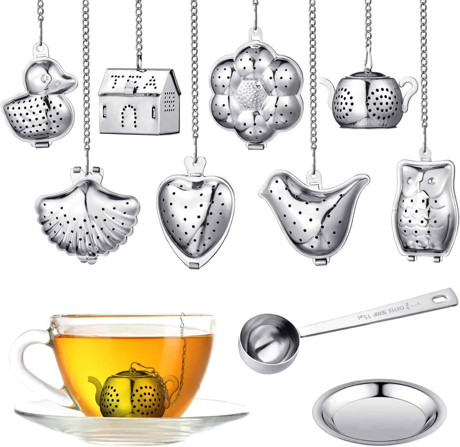 Amazon.com: Vesici 10 Sets Loose Leaf Tea Infuser Set Stainless Steel ...