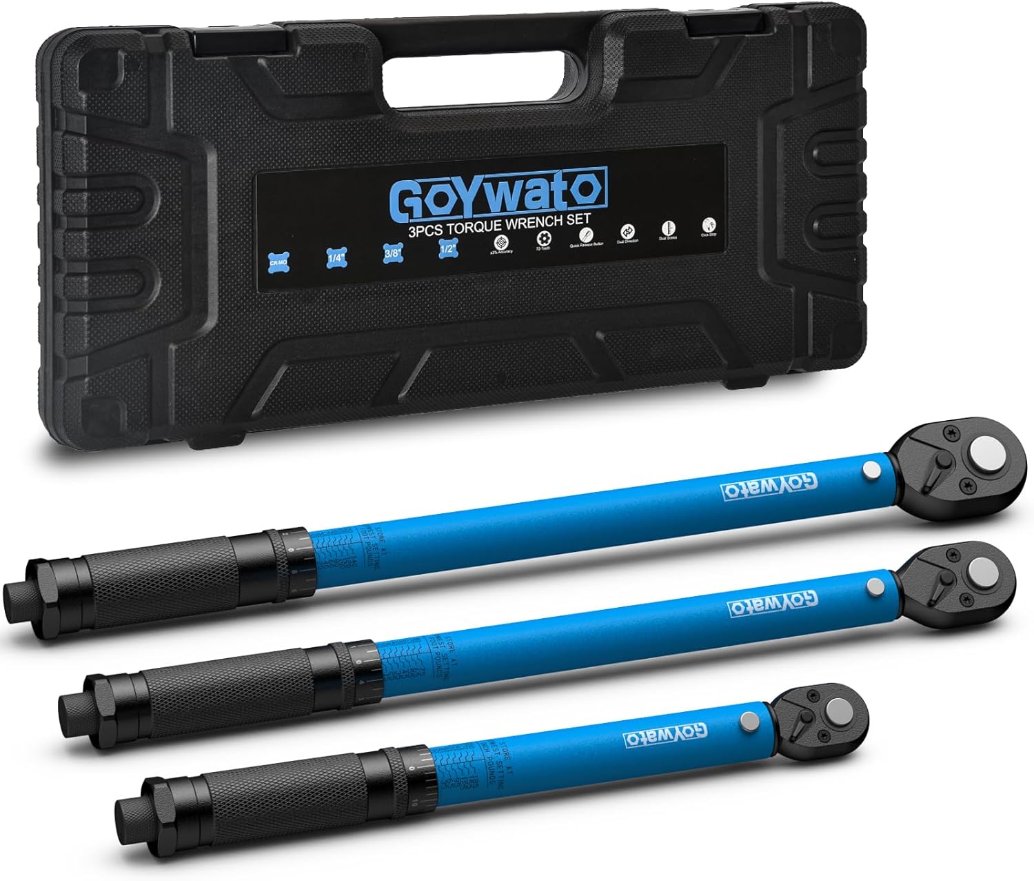 GoYwato 3PCs Torque Wrench Set - 72 Teeth Dual-Scales Click Torque ...