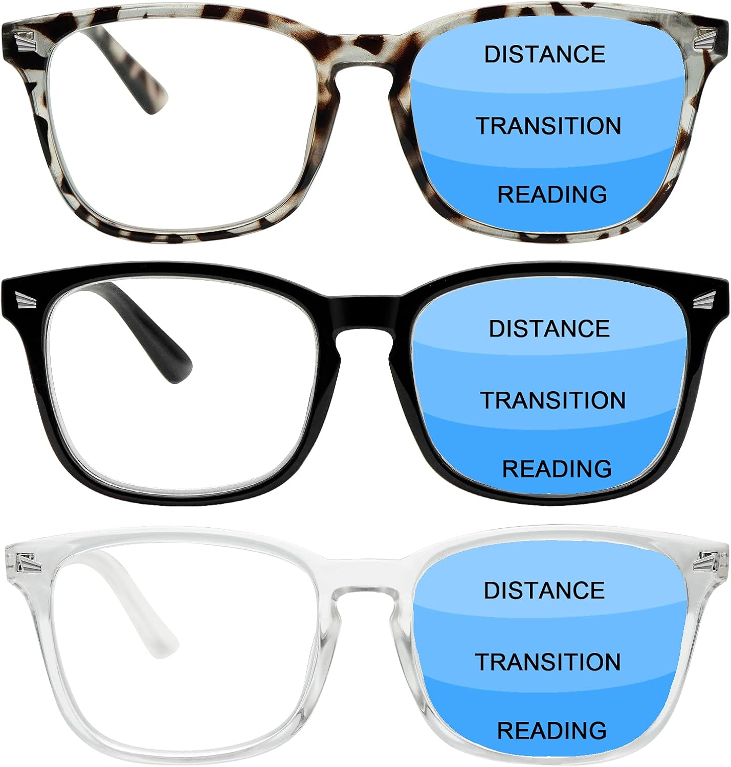 Amazon.com: 3 Pack Progressive Multifocus Reading Glasses Blue Light ...