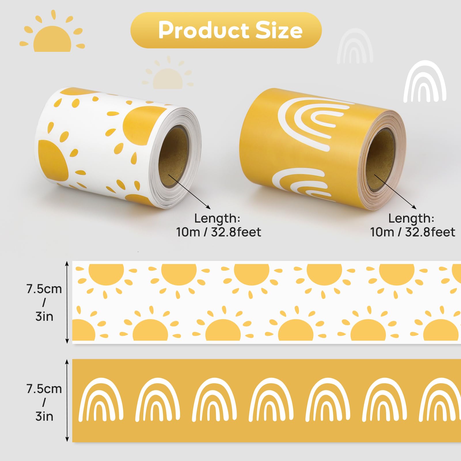 Snapklik.com : Boho Bulletin Board Borders, 65Ft Rainbow Sun Themed ...