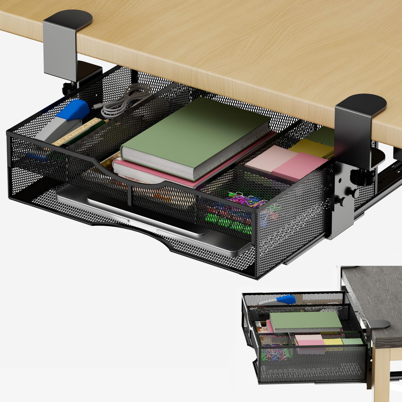 Amazon.com: WOMACO Under Desk Drawer Organizer, Clamp On Under Table ...