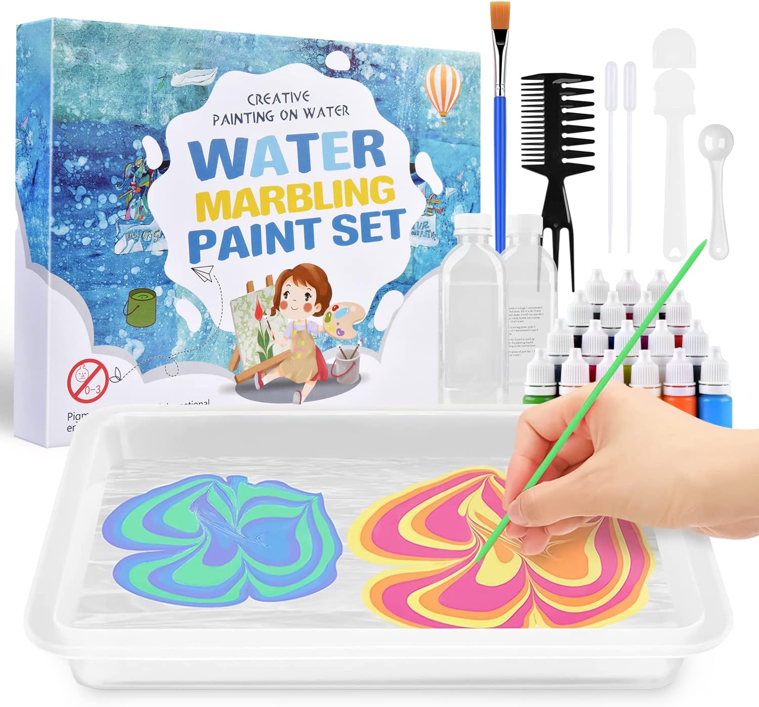 Marbling Paint Art Kit for Kids - Arts and Crafts for Girls & Boys Ages ...