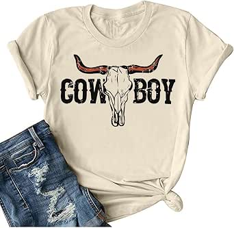 Camisetas de calavera de vaca para mujer, estilo vaquero bohemio ...