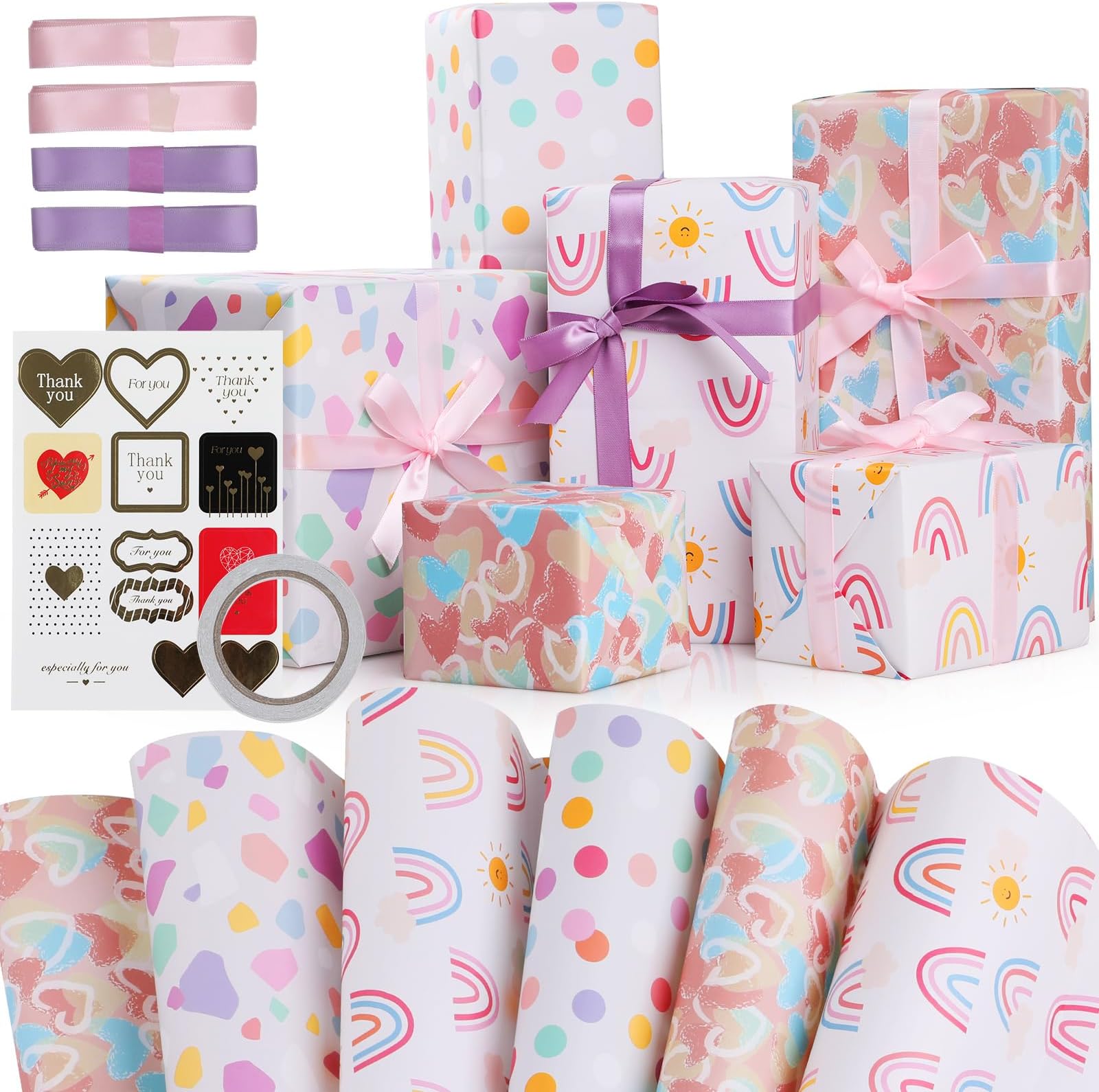 ZCOINS 8 Sheets Gift Wrapping Paper for Birthday 70x50CM Recyclable DIY ...