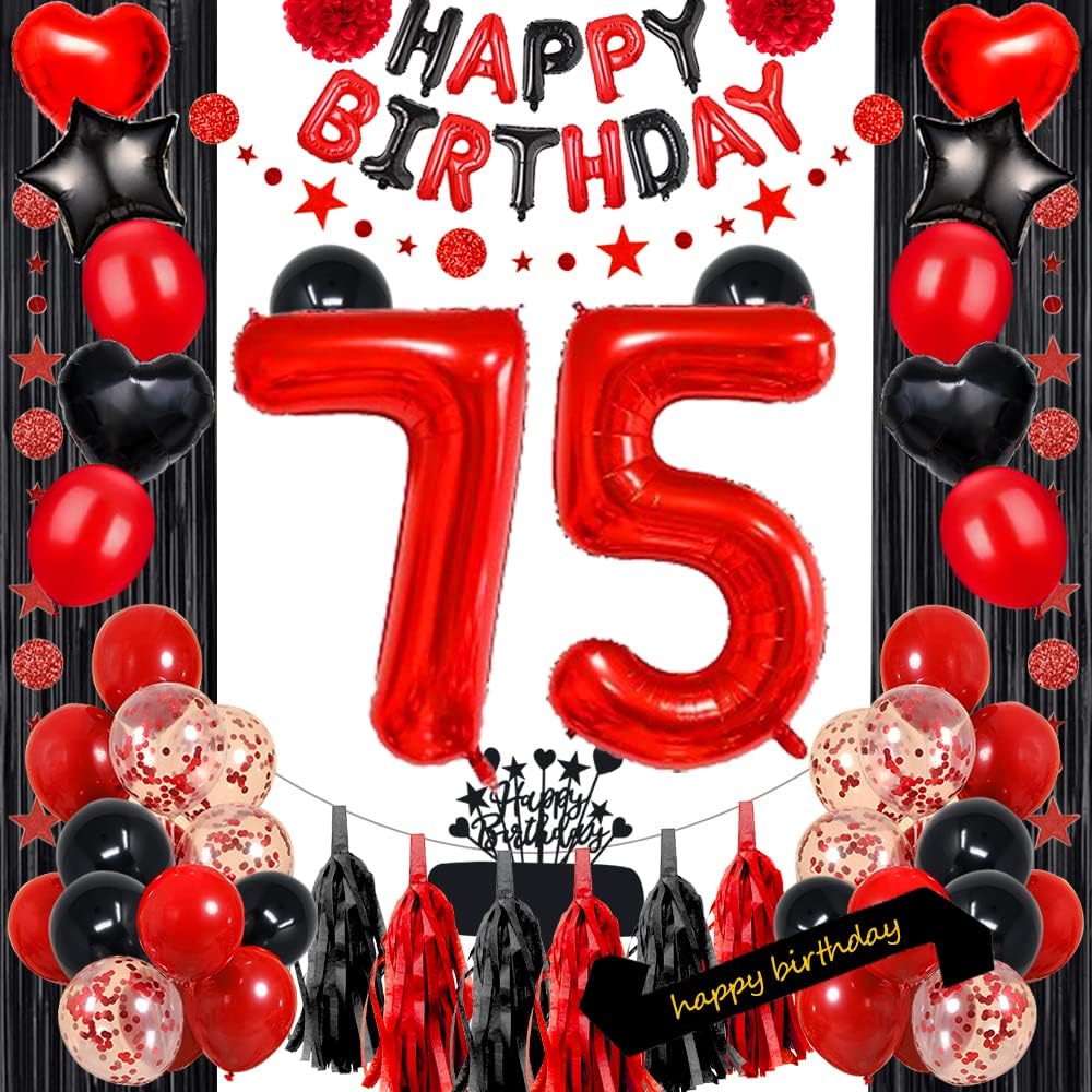 Amazon.com: Red 75TH Birthday Party Decorations Supplies Fancy Red ...