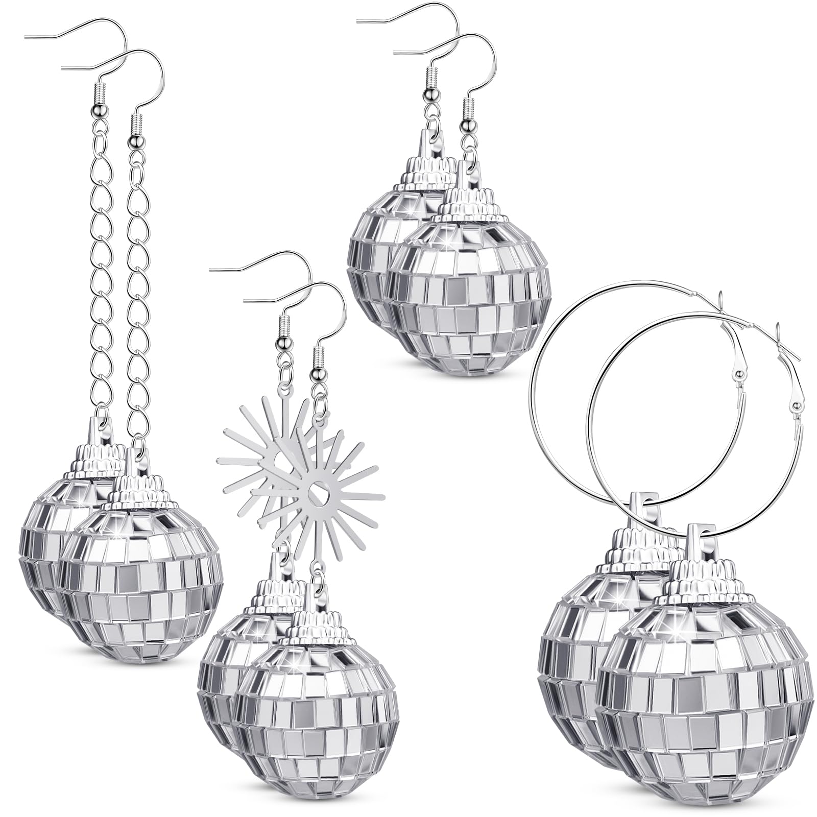 Amazon.com: Giesiery 4 Pair Disco Ball Earrings, Disco Earrings, 60's ...