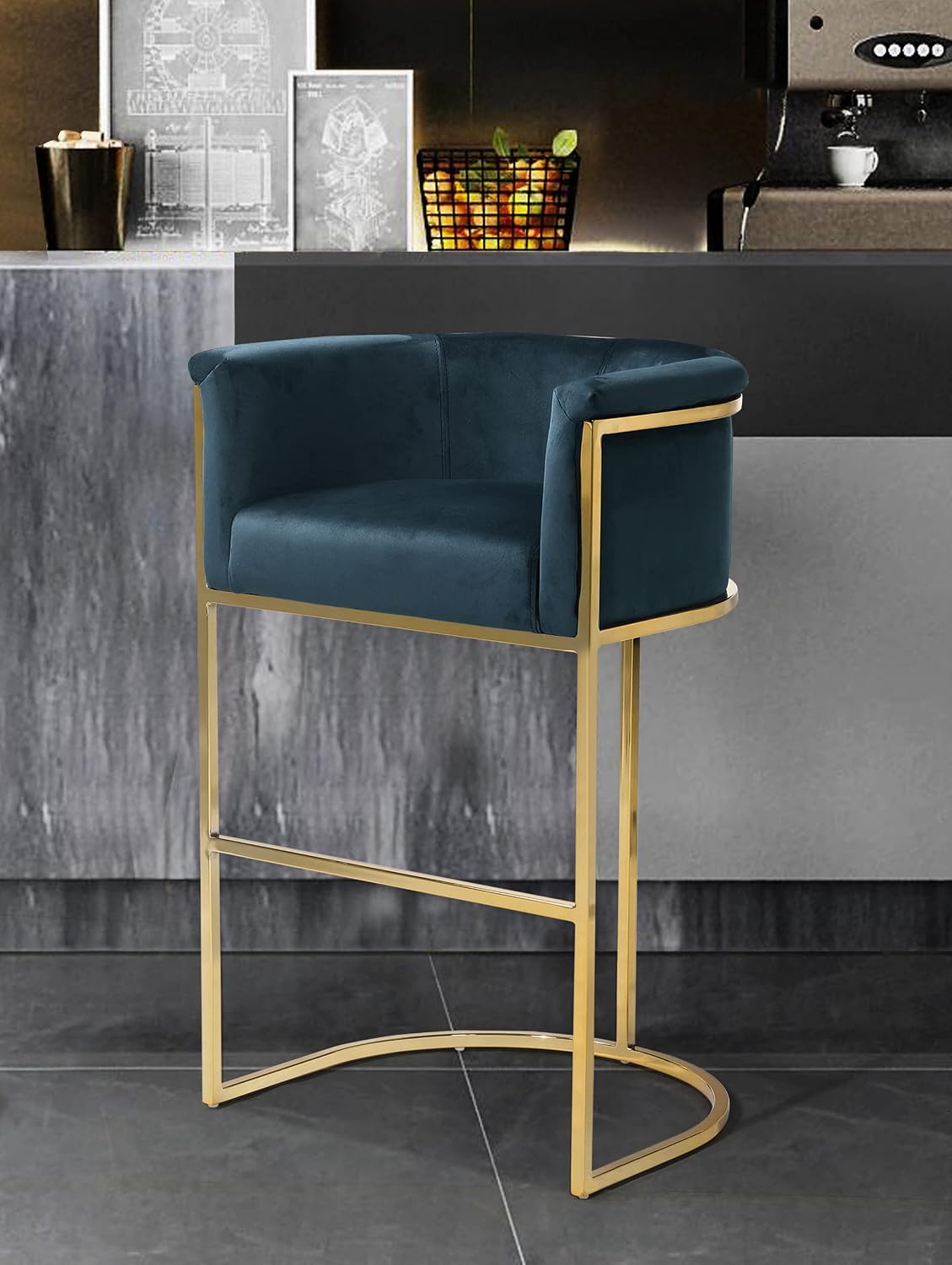 Amazon.com: Iconic Home Finley Bar Stool Chair Velvet Upholstered ...
