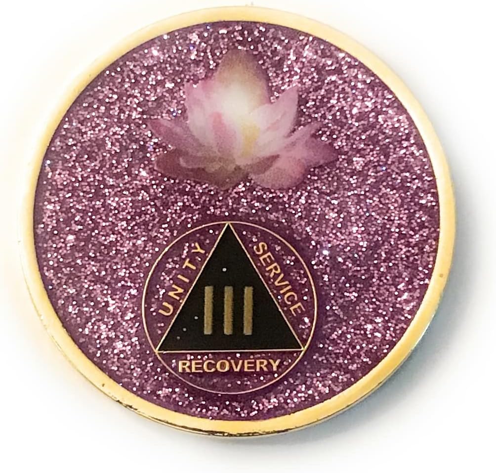 Amazon.com: 3 Year AA Medallion - The Lotus Purple Medallion Glitter ...