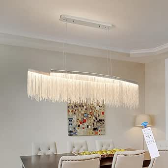 Puvaue Aluminum Tassel Linear are Deco Rectangular Chandelier,LED ...