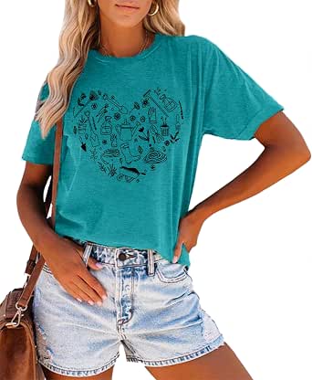 Garden Shirts for Women Plant Love Heart Graphic Shirt Farmer Short ...