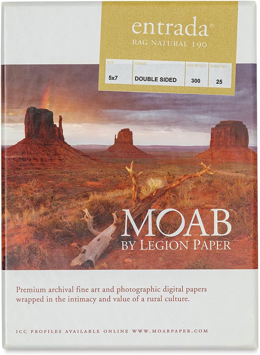 Amazon.com : Moab Entrada Rag Natural 300gsm Paper 5 x 7, 25 Sheets ...