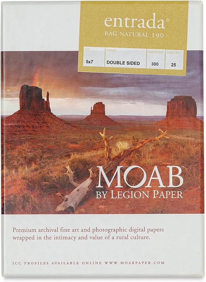 Amazon.com : Moab Entrada Rag Natural 300gsm Paper 5 x 7, 25 Sheets ...