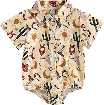 Amazon.com: HnuanLui Western Baby Boy Clothes Cow Print Shirt Romper Short Sleeve Lapel Button ...
