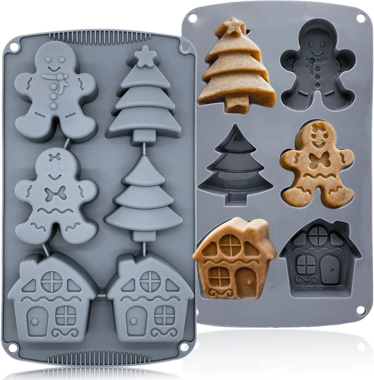 Amazon.com: 2-Pack Christmas Gingerbread Man Molds - MoldFun Silicone ...