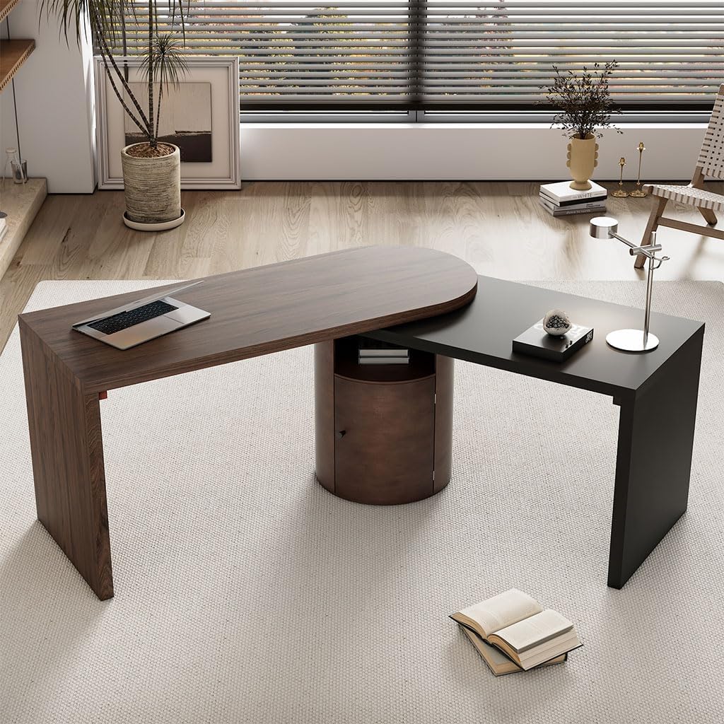 Amazon.com: HOYOC 56.92" L Shaped Computer Desk with 1 Cabinet & Open ...
