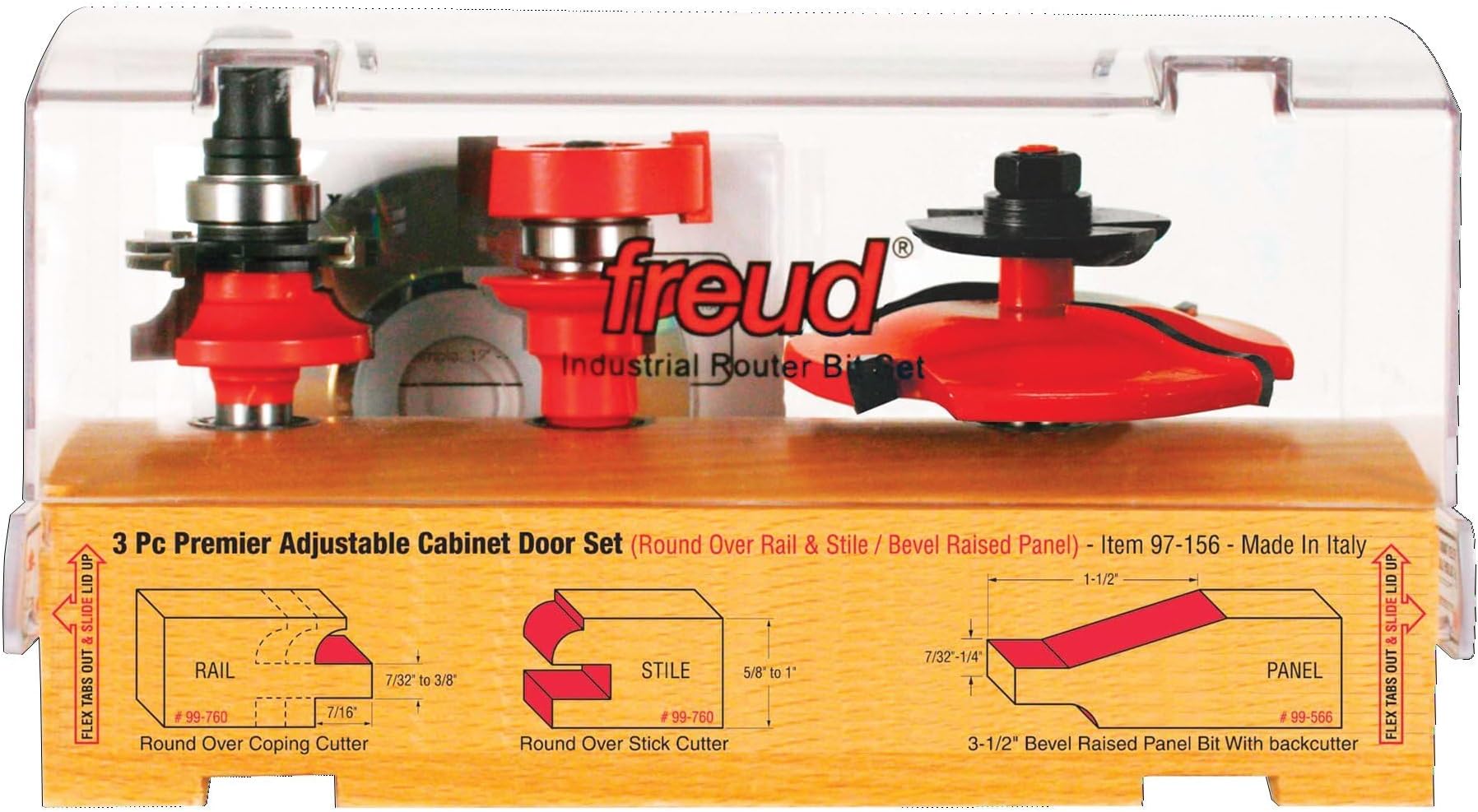 Freud 97-150: 3 Piece Premier Adjustable Cabinet Bit Set - Door And ...
