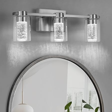 SineRise 3-Light Brushed Nickel Vanity Light with 3 Color Modes (3000K ...