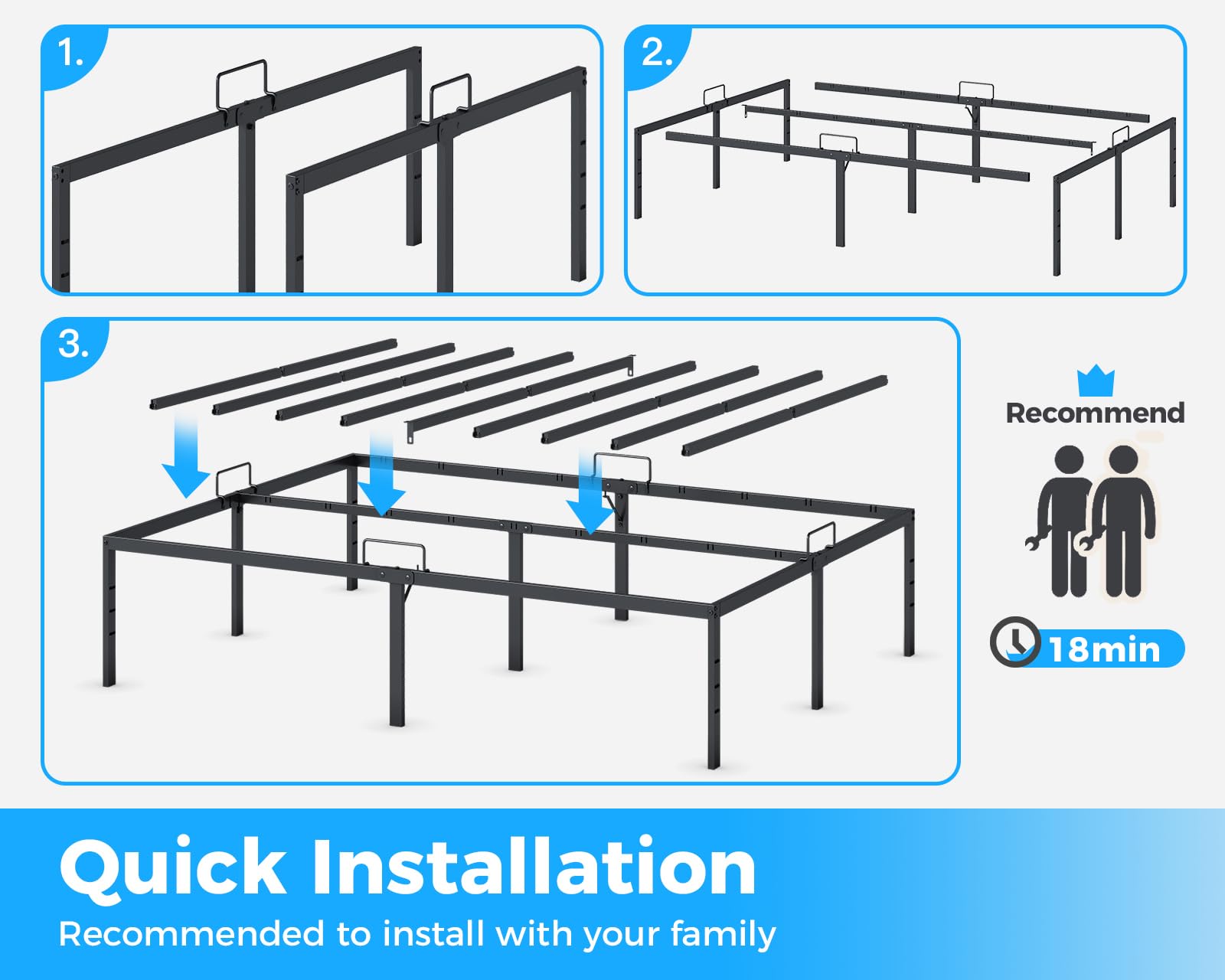 KKL 18 Inch Queen Bed Frame, Heavy Duty Steel Platform with Mattress ...