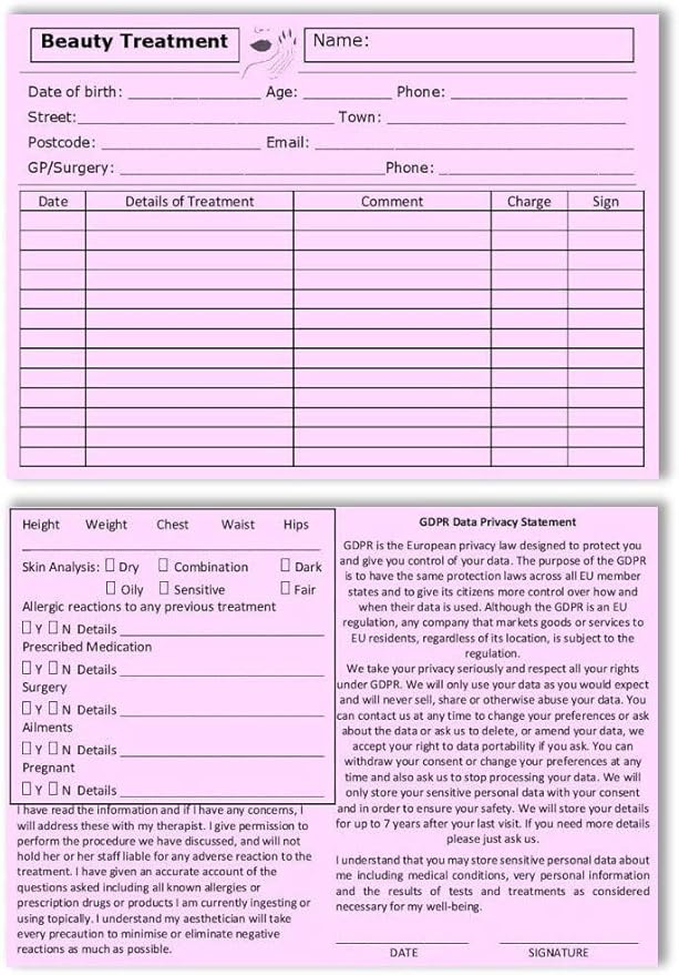 Beauty Client Service Record Cards – Beautician Appointment Essential ...