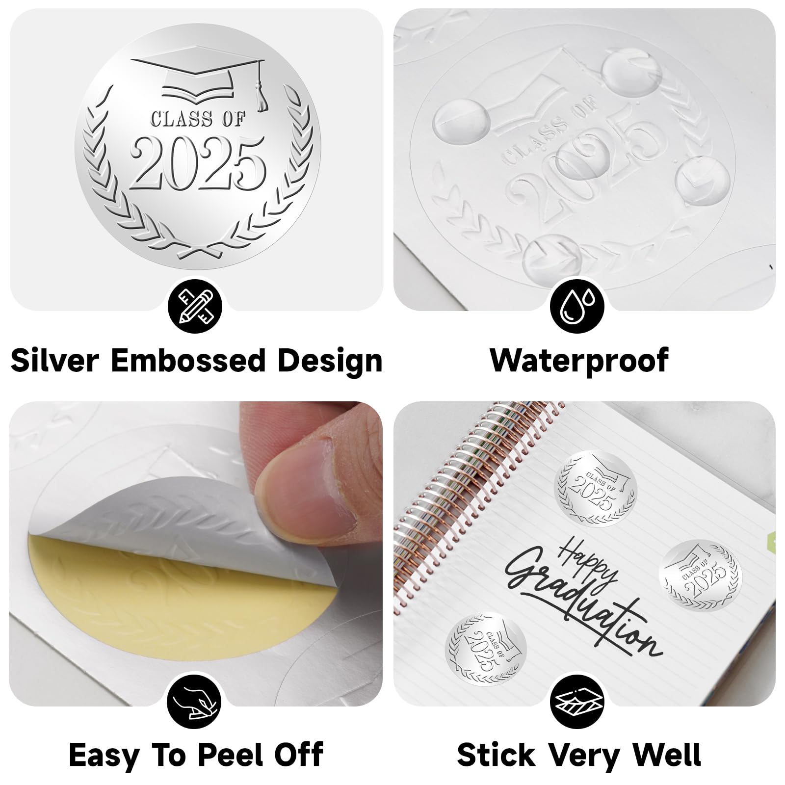 Snapklik.com : 2In Graduation Stickers 2025 - Silver Embossed Grad ...