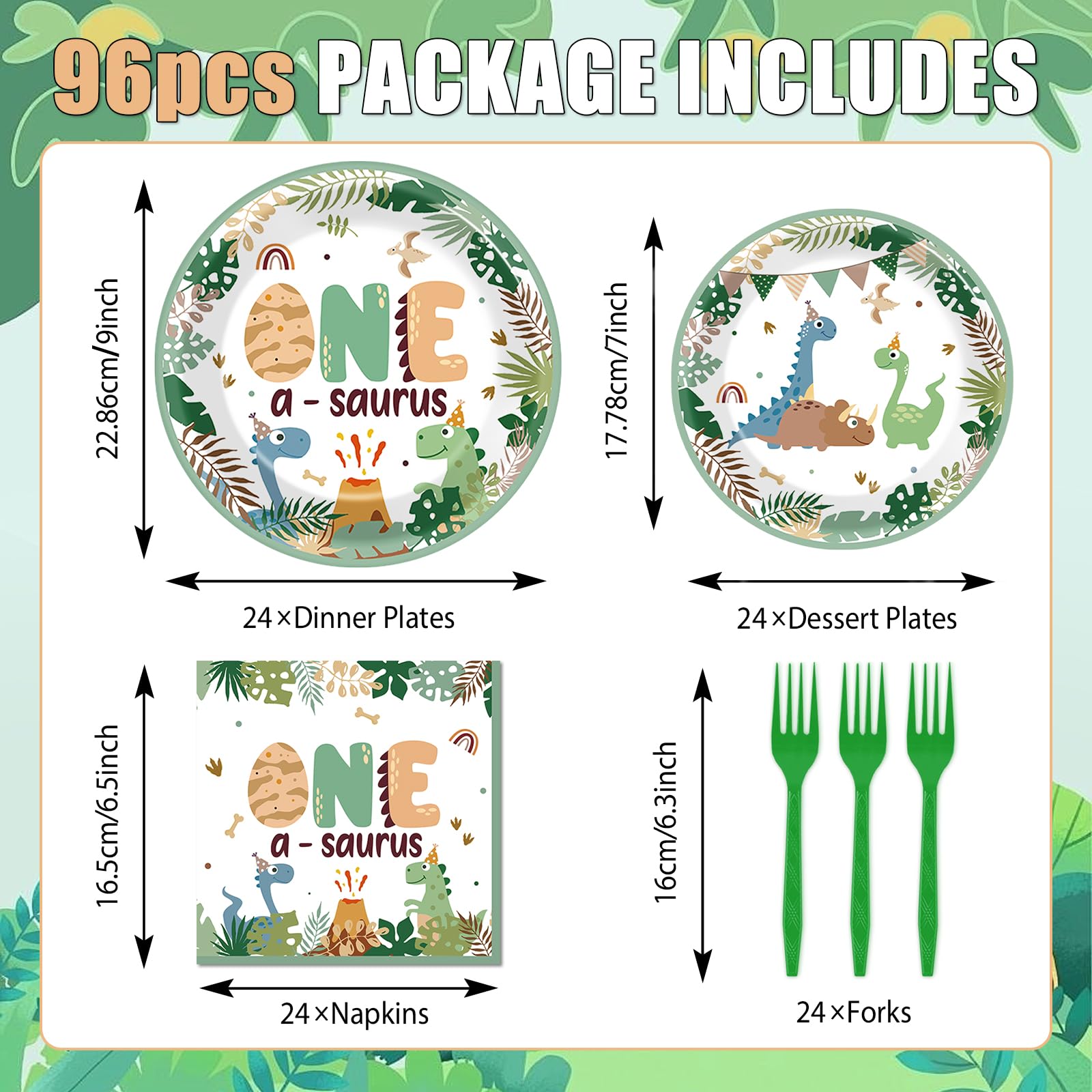 Snapklik.com : 96Pcs One A Saurus Dinosaur 1st Birthday Plates And ...