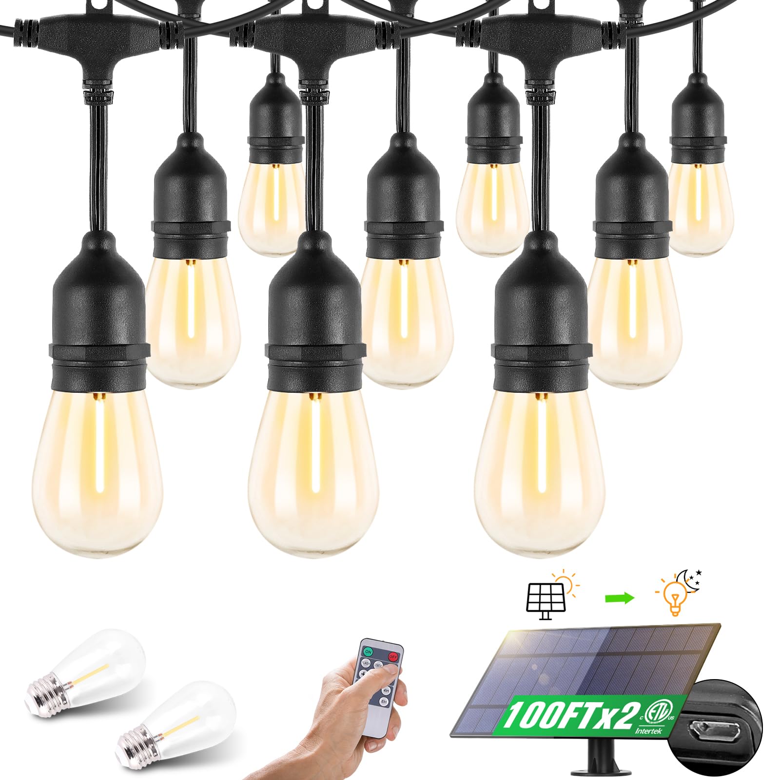 Snapklik.com : 2 Pack 200FT Solar Powered String Lights Outdoor ...