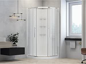 Round Corner Shower Enclosure 38"W x 38"D x 75"H in Semi-Frameless in Chrome with included White ...
