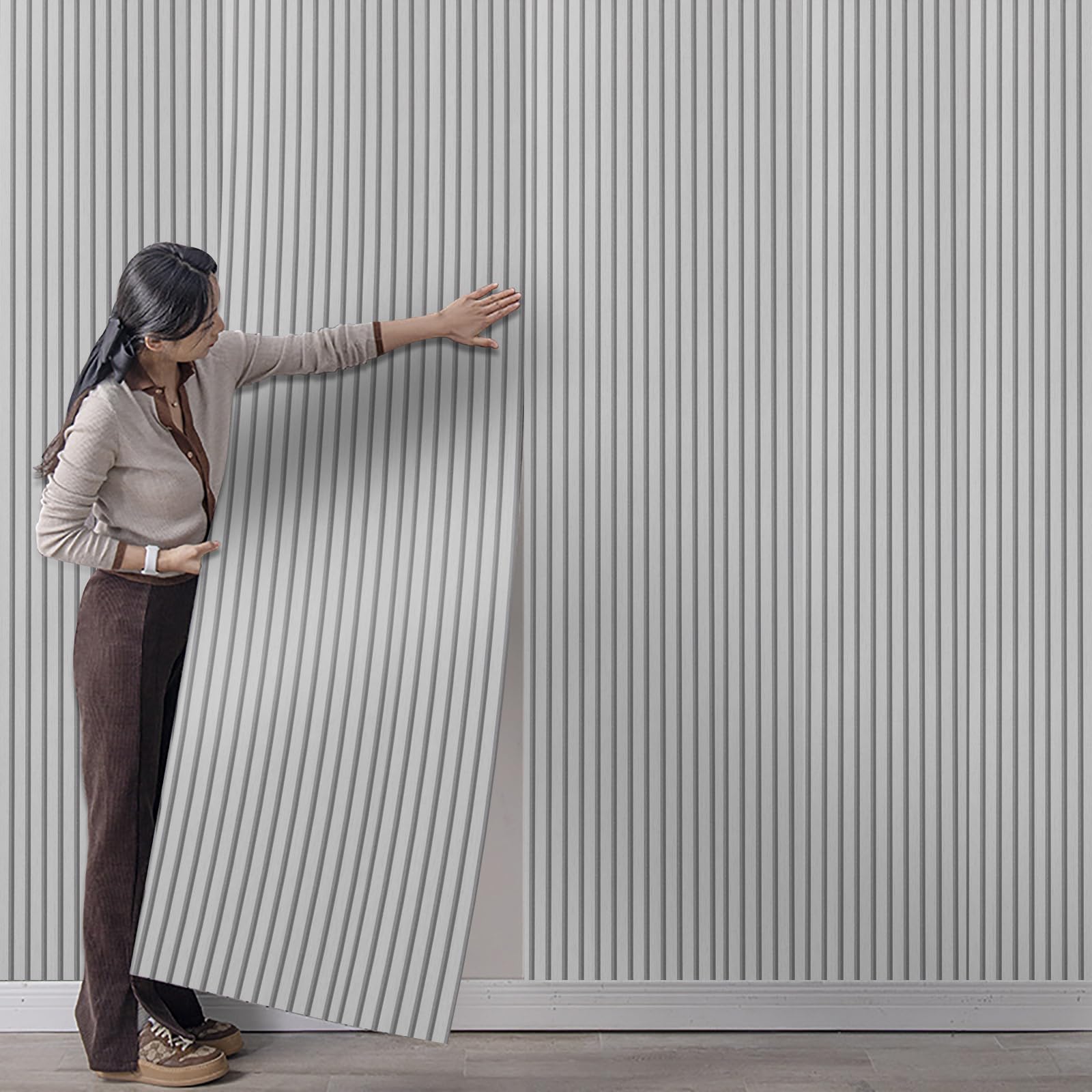 Tarwanear 3D Effect Wood Slat Wallpaper Light Grey Striped Wood Grain ...