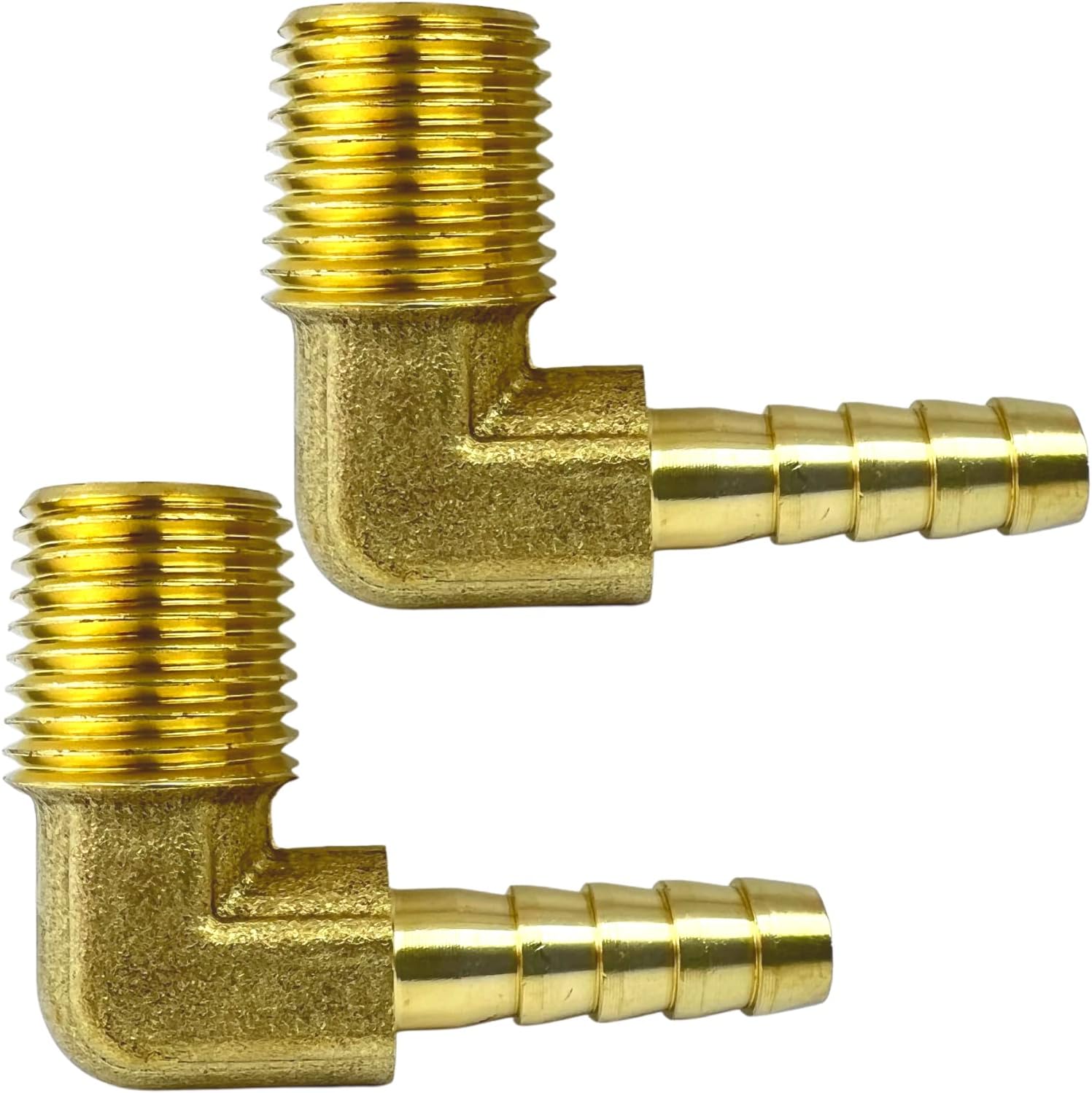 2Pcs Brass Hose Barbed Elbow Fitting 90 Degree Elbow 1/4" Hose Barb to 1/4" NPT Male Pipe Water ...