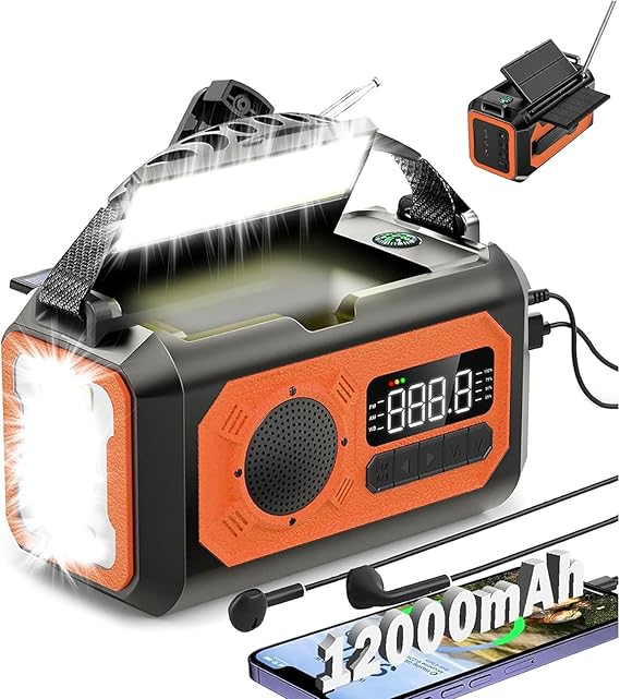 12000mAh Portable Emergency Weather Radio with NOAA Weather Alert,Multi ...