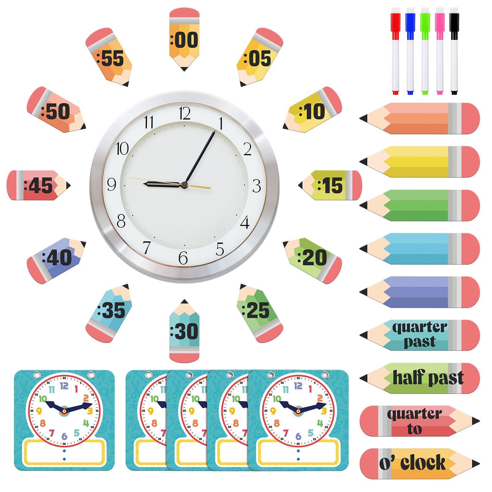 Snapklik.com : Yeaqee 31 Pcs Telling Time Bulletin Board Analog Clock ...