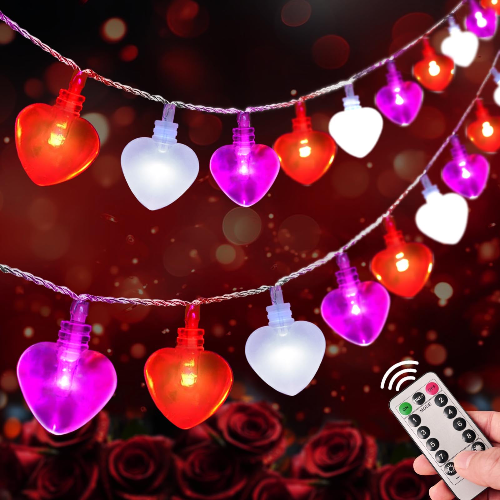 Amazon.com: Windpnn 45 LED Battery Operated Heart String Lights for ...
