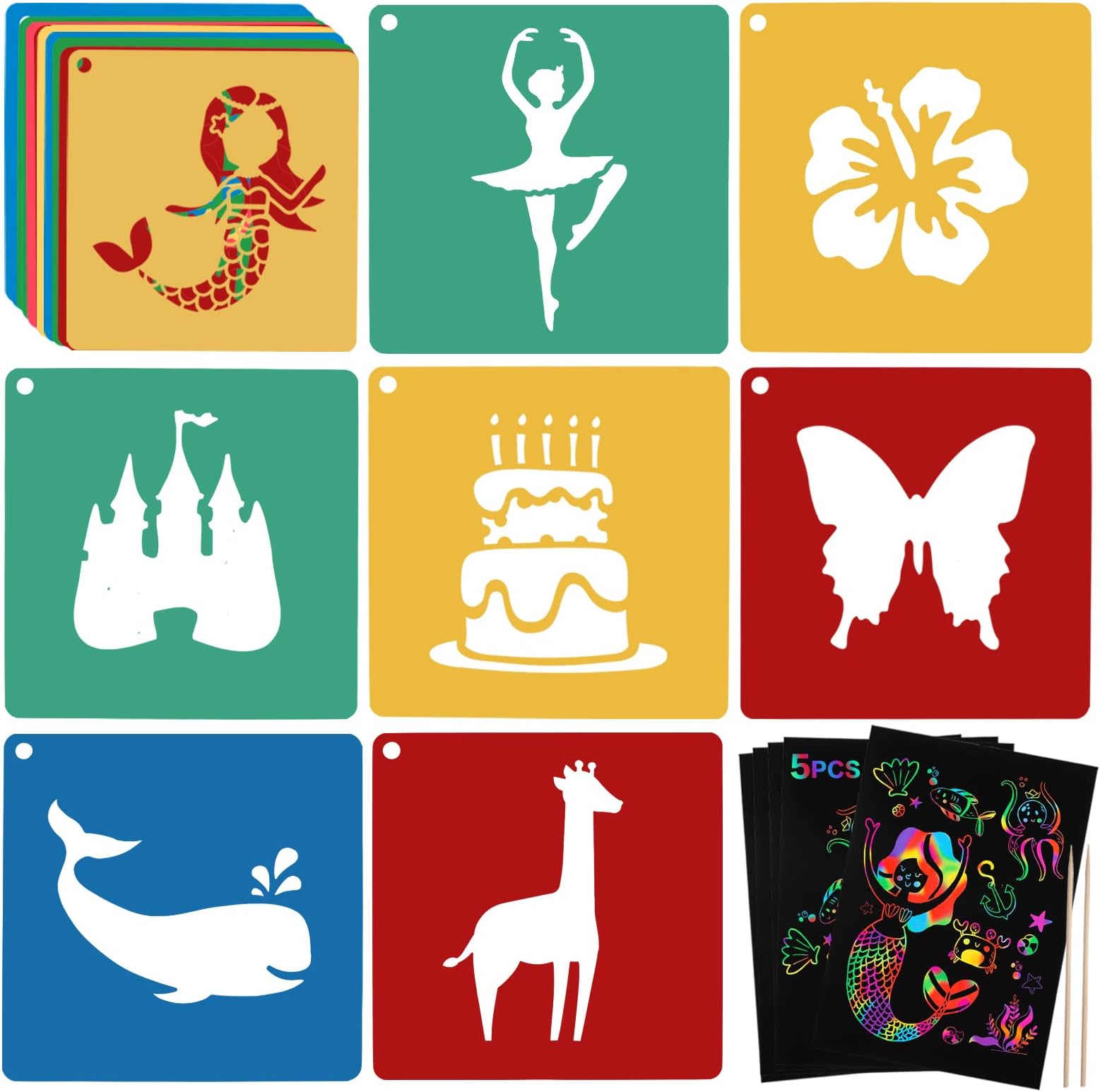 Amazon.com: LanMa 30 Pieces Drawing Stencils for Kids Girls 8 x 8 Inches Kids Colorful Plastic ...