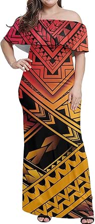 Zhangruoheng Polynesian Puletasi Samoa Loose Midi Swing Dress Womens ...