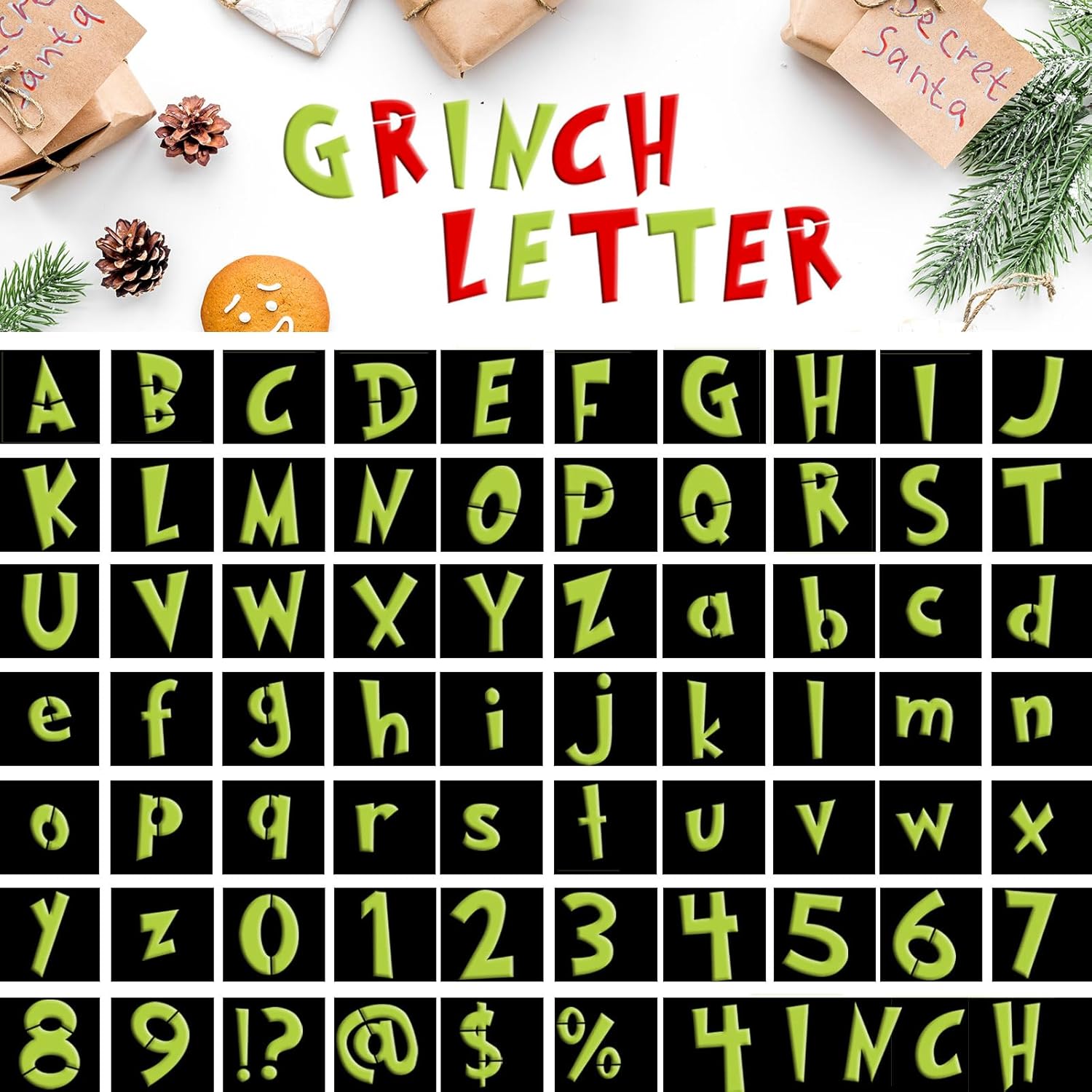 Amazon.com : 70 Pieces Christmas Grinch Letter Stencils Reusable Grinch ...