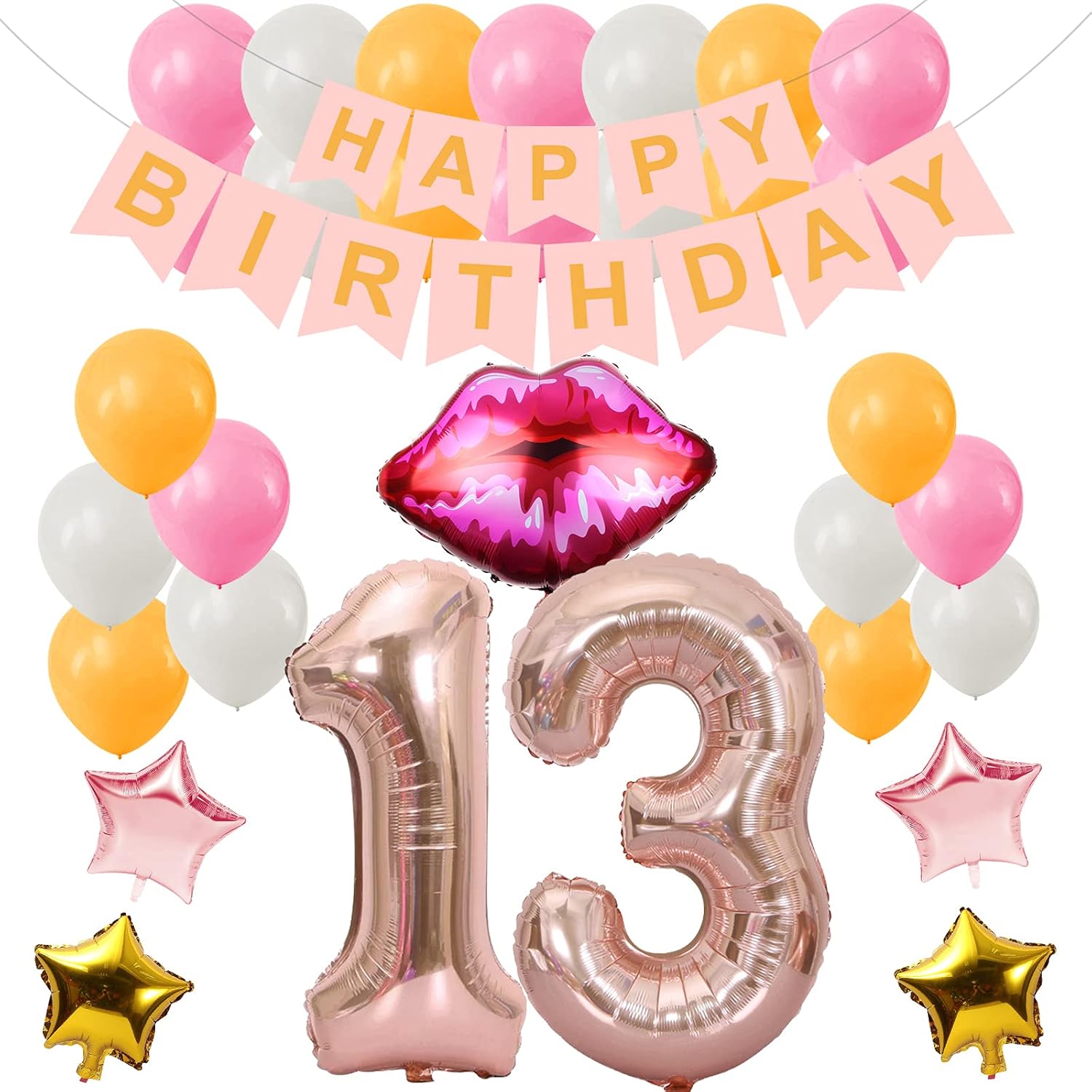 13th Birthday Party Decoration, Rose Gold Number 13 Birthday Balloons ...