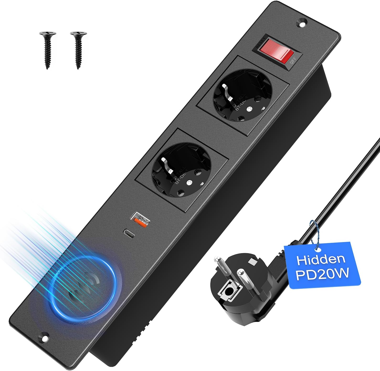 Tischsteckdose 3 Fach USB C PD 20W, Ohuo Einbau Steckdosenleiste 3-Fach ...