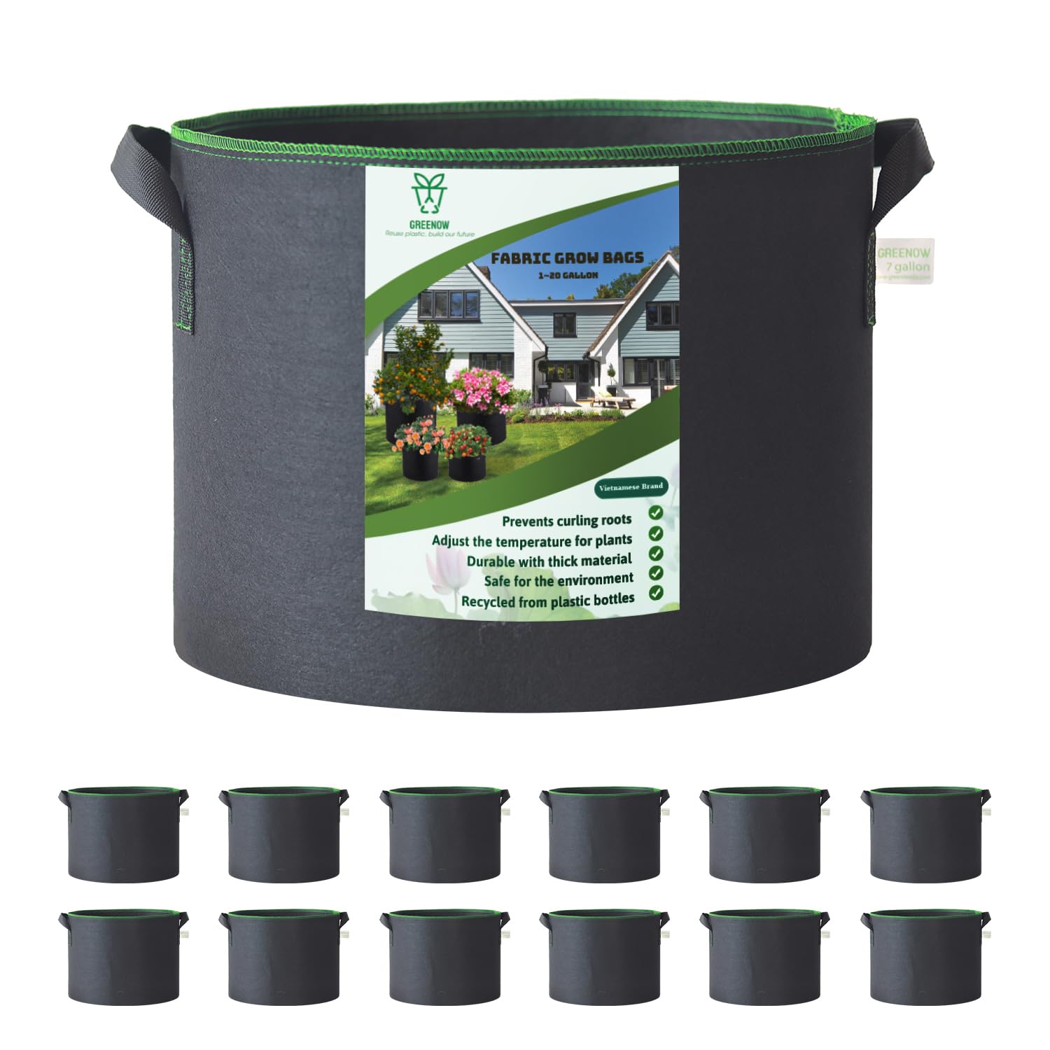 Amazon.com : GREENOW 12-Pack 5 Gallon Grow Bags Heavy Duty Thickened ...