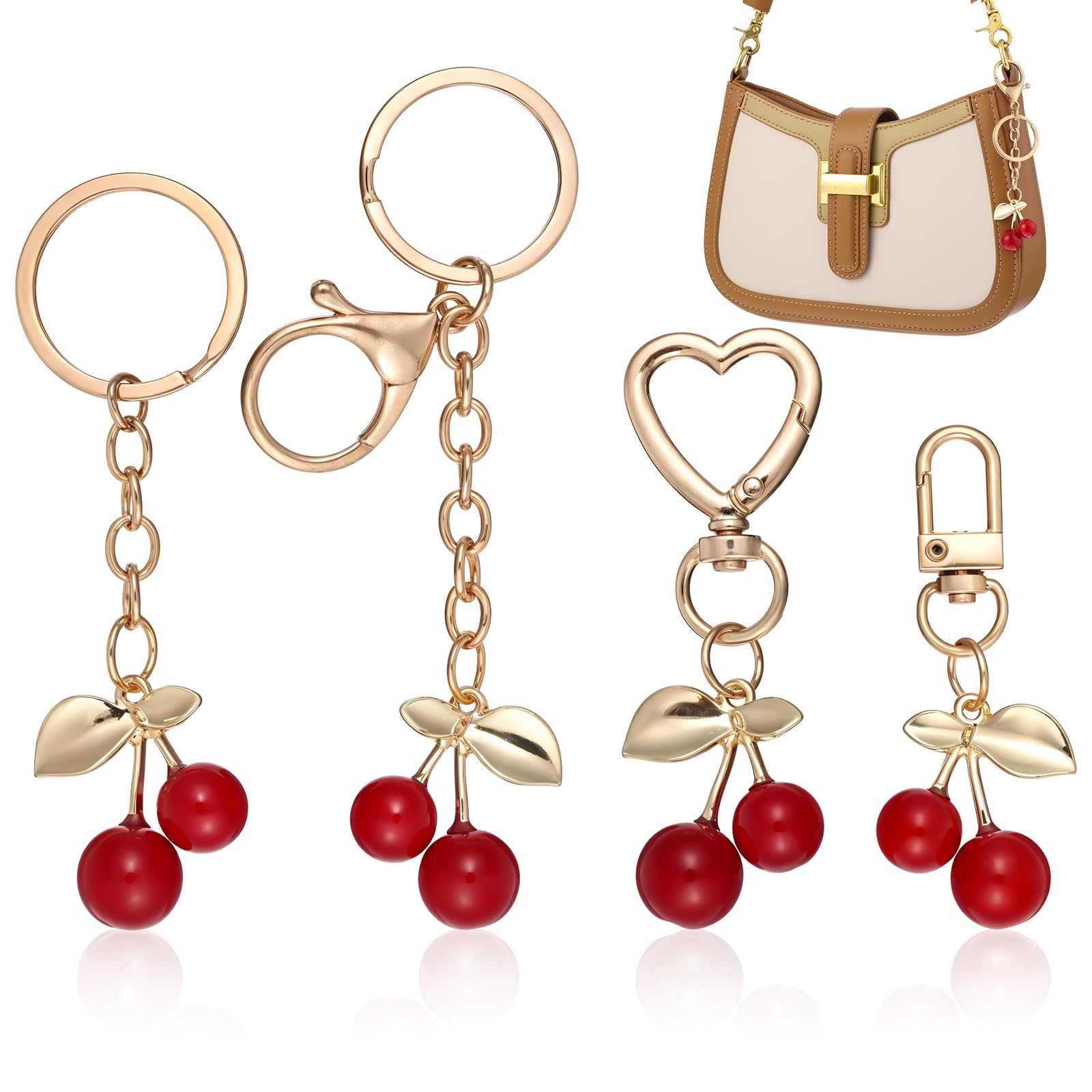Amazon.com: Nogeqi 4PCS Cherry Charms for Handbags Heart Keyring Key ...