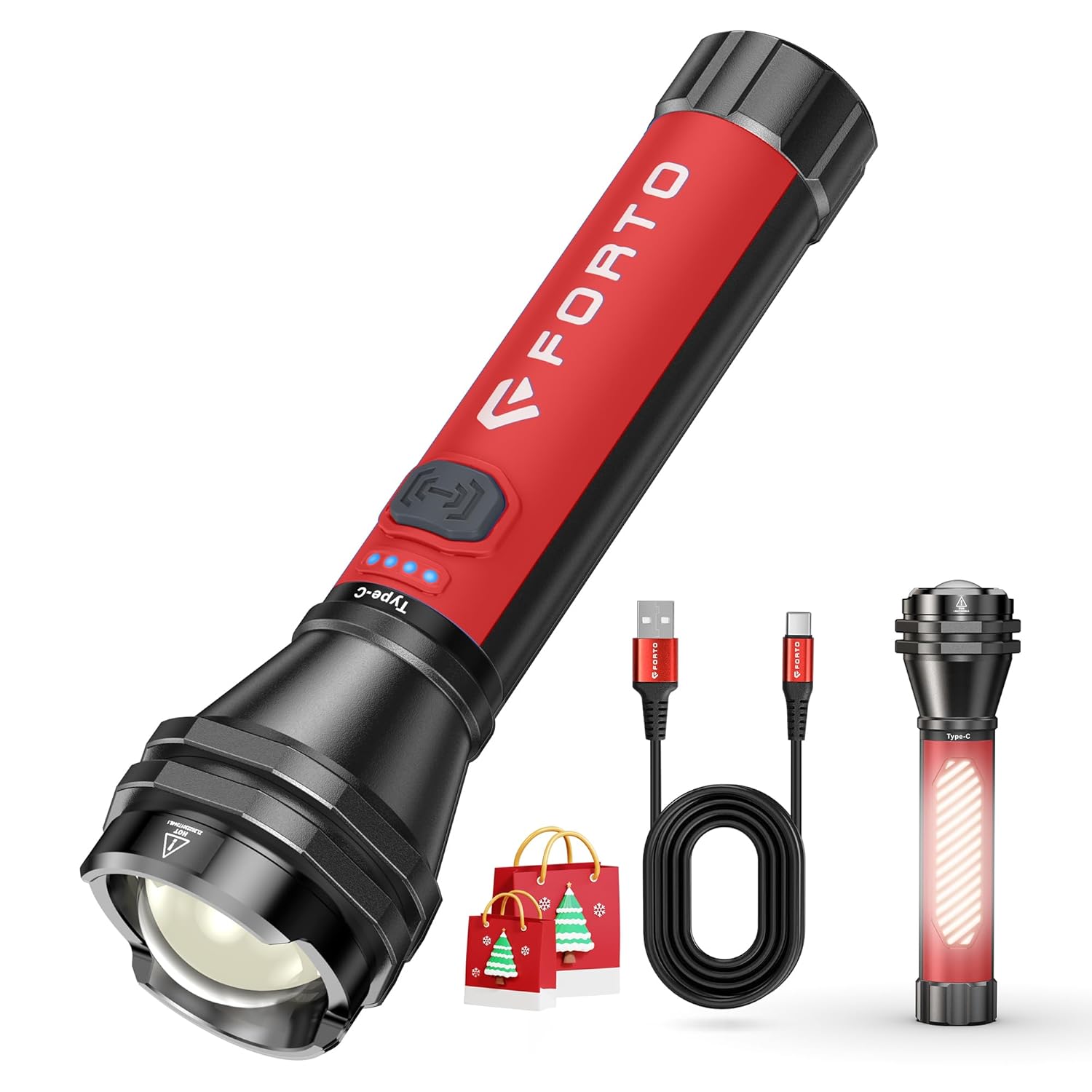 FORTO LED Rechargeable Flashlight, 5000 High Lumens, Zoomable, 4 Modes ...