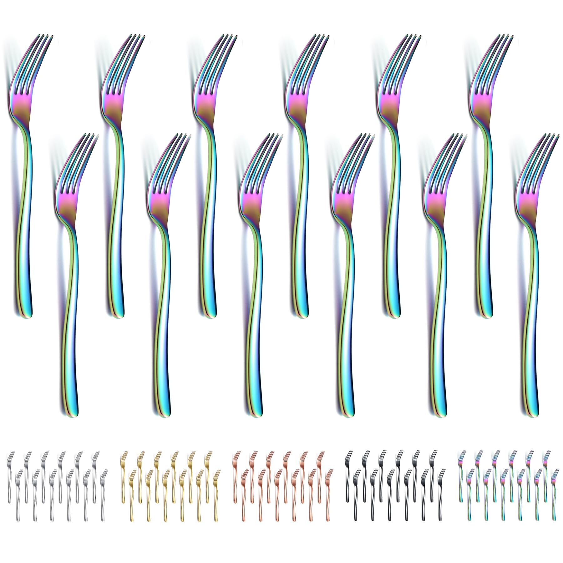 Evanda Rainbow Dinner Forks Set of 12 Pieces, 17.8cm Colorful Titanium ...