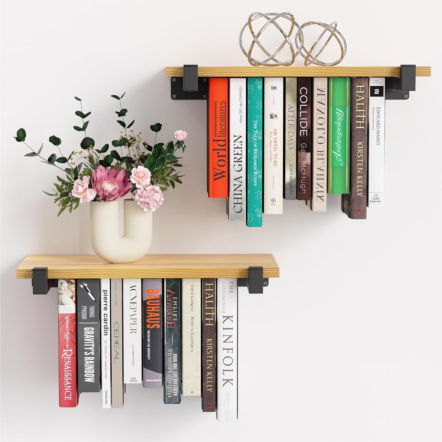 Amazon.com: NANATI 2 Set of Floating Bookshelf, Pine Wood Invisible ...