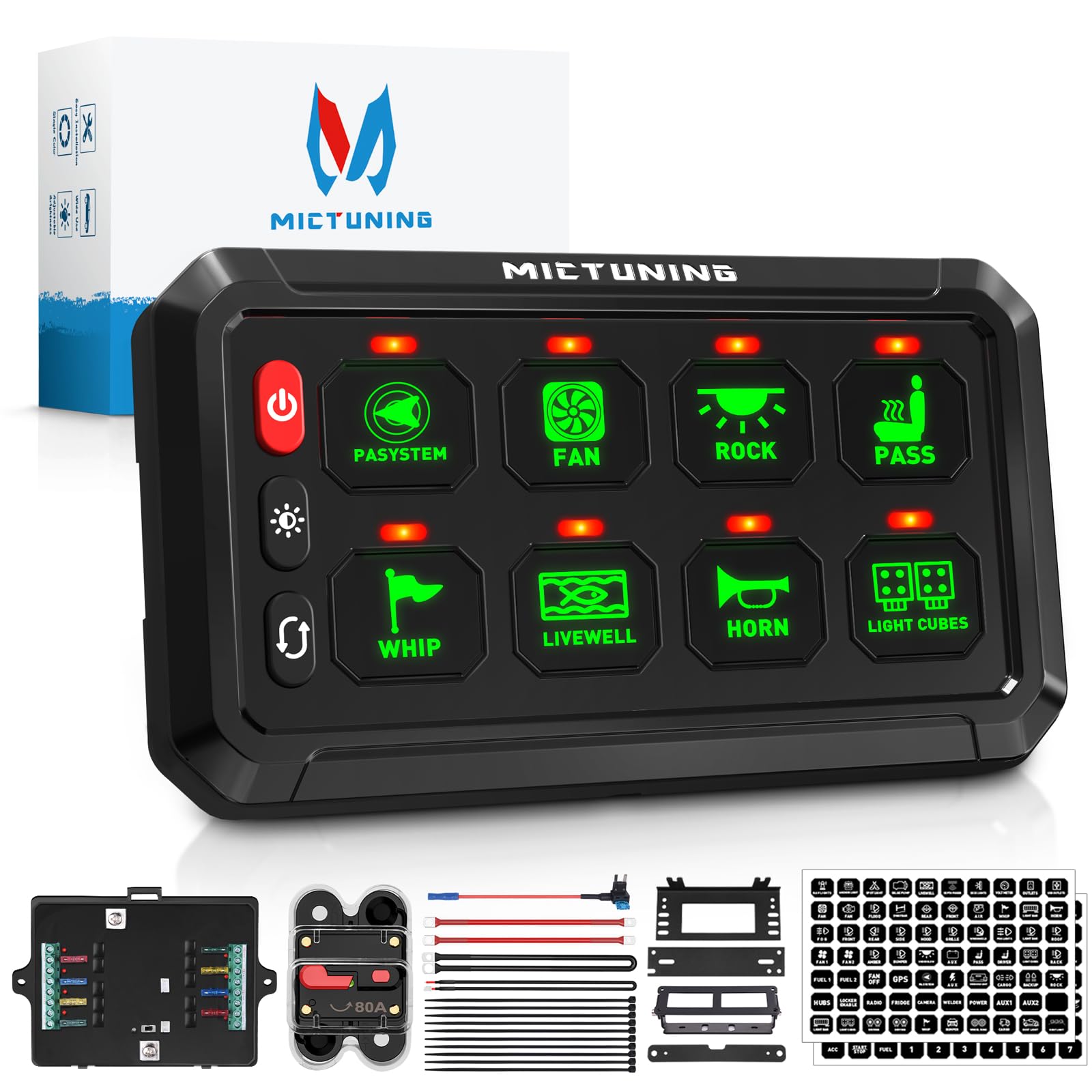 Snapklik.com : 8 Gang Switch Panel P1S-G08 Green 60Amp 720/1440W Toggle ...