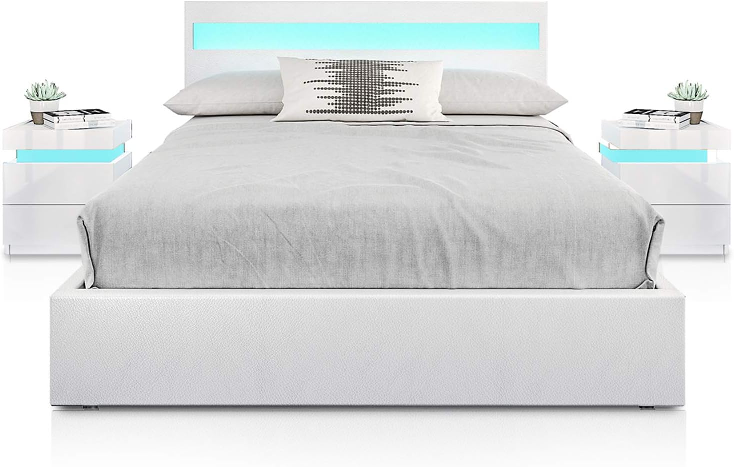 Bed Frame with Storage, 5FT King Faux Leather Bed, Ottoman Gas Lift ...