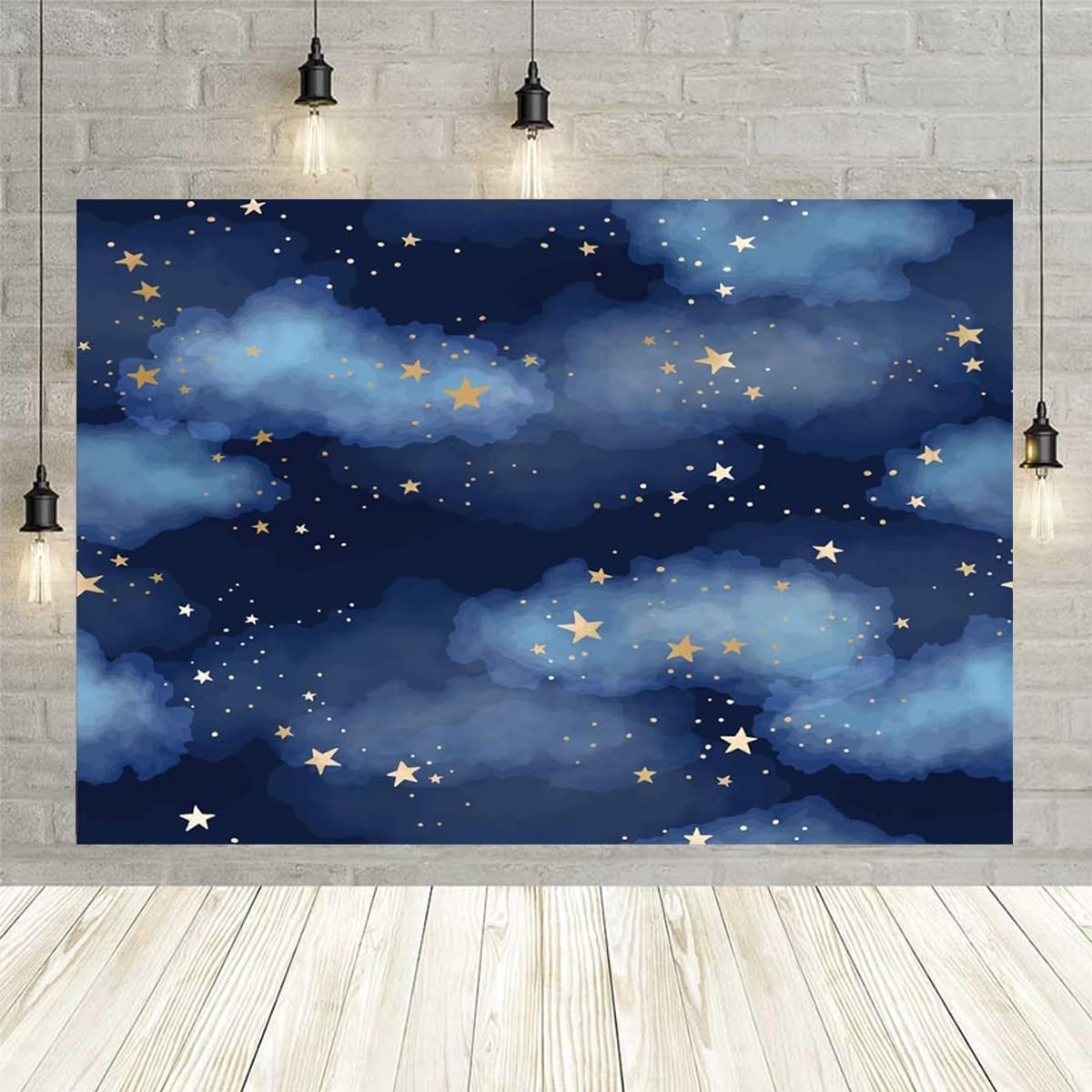 Amazon.com : Golden Stars Blue Photo Backdrop Happy 1st Birthday Party ...