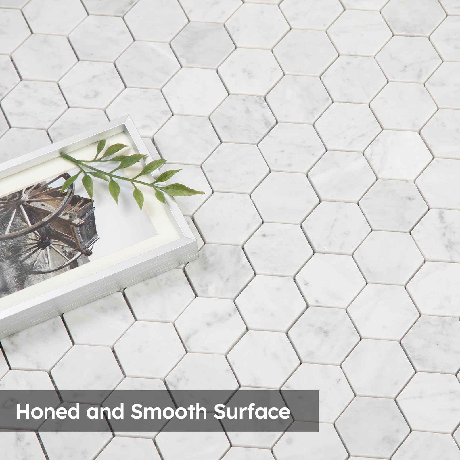 Piso De Mosaico Hexagonal Blanco Blanco Retro Con Punto Negro 1''