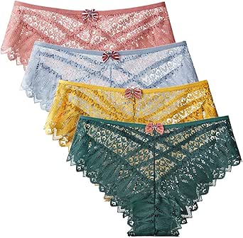 Qrity 4 Piezas Ropa Interior de Encaje para Mujer, Braga de Encaje ...